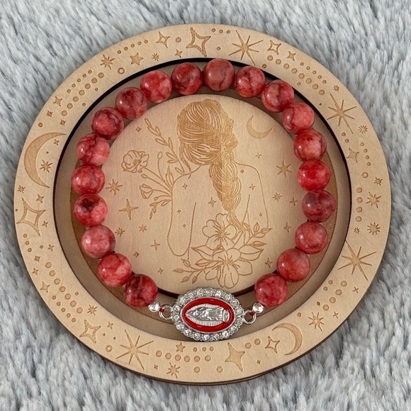 Jewelry | Red Howlite Blessed Mother Mary Bracelet | Poshmark